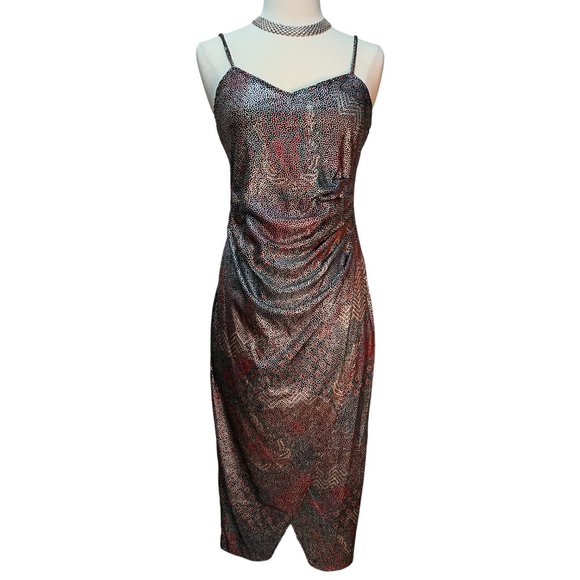 Scarlett | Dresses | Vintage Multi Color Silver Dotted Midi Dress ...